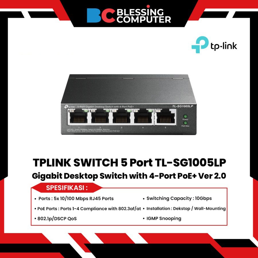 Jual TPLINK SWITCH 5 Port TL-SG1005LP Gigabit Desktop Switch 4-Port ...