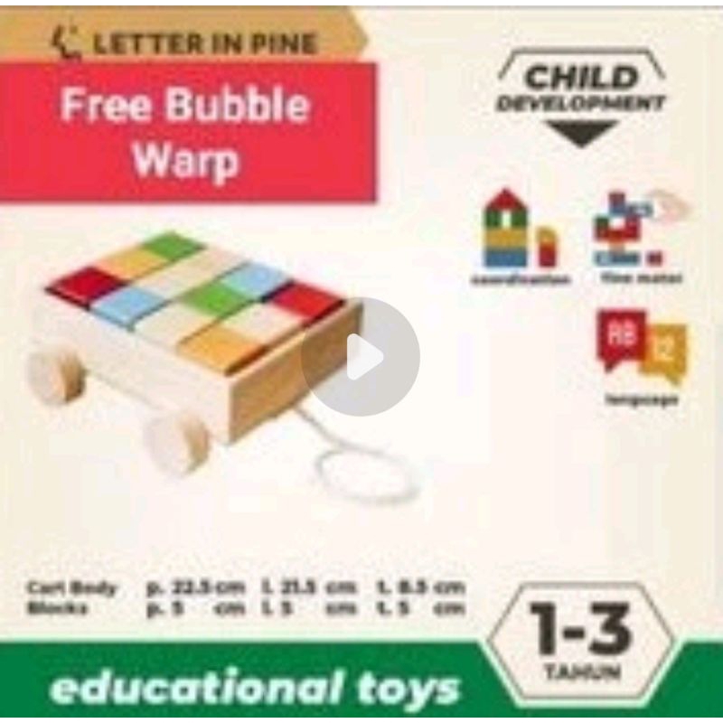 Jual LETTERINPINE Wooden Block Witch Cart -Mainan Balok Kayu+ Troli ...