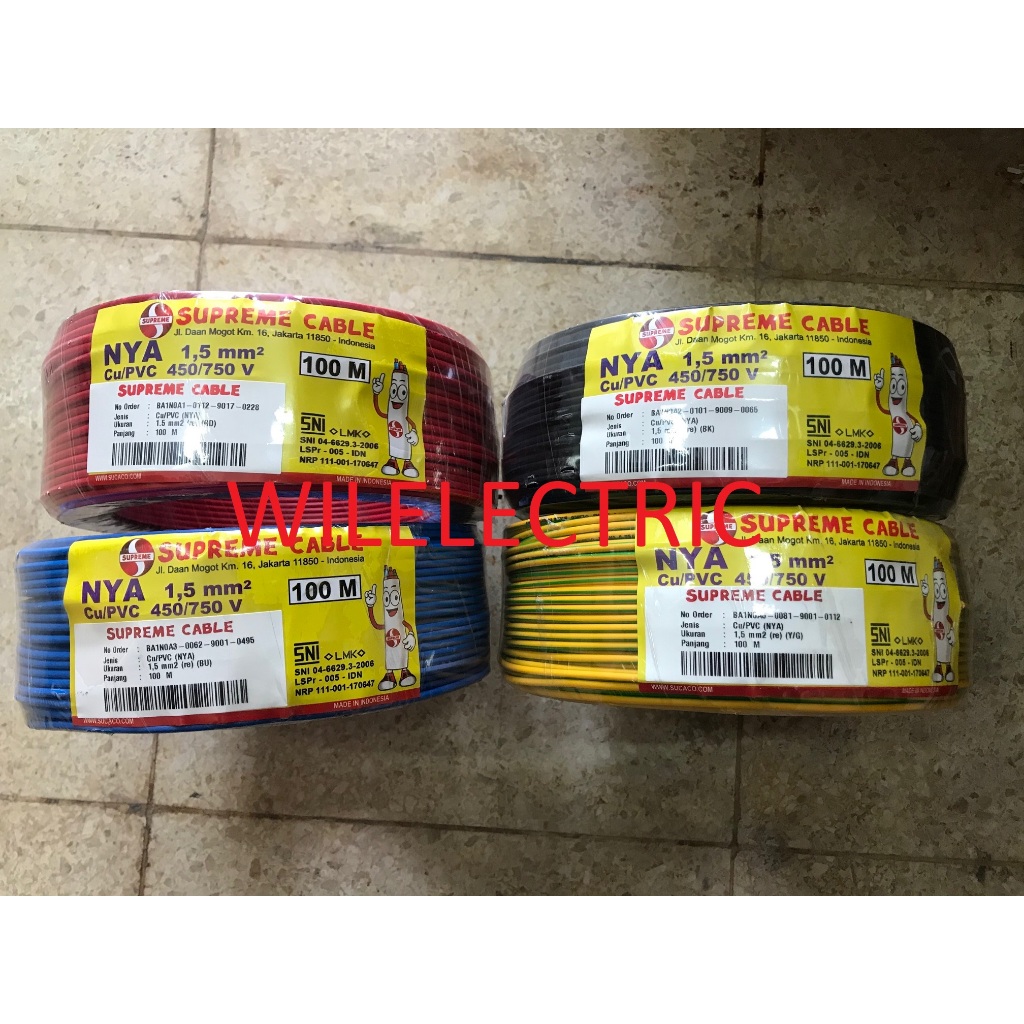 Jual Kabel listrik kawat engkel NYA 1.5 mm / 1.5mm SUPREME 100 m roll | Shopee Indonesia