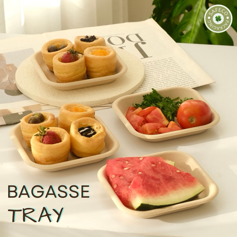 Jual Bagasse Food Tray Nampan Tempat Kue Buah Sayur Makanan Food Tray ...