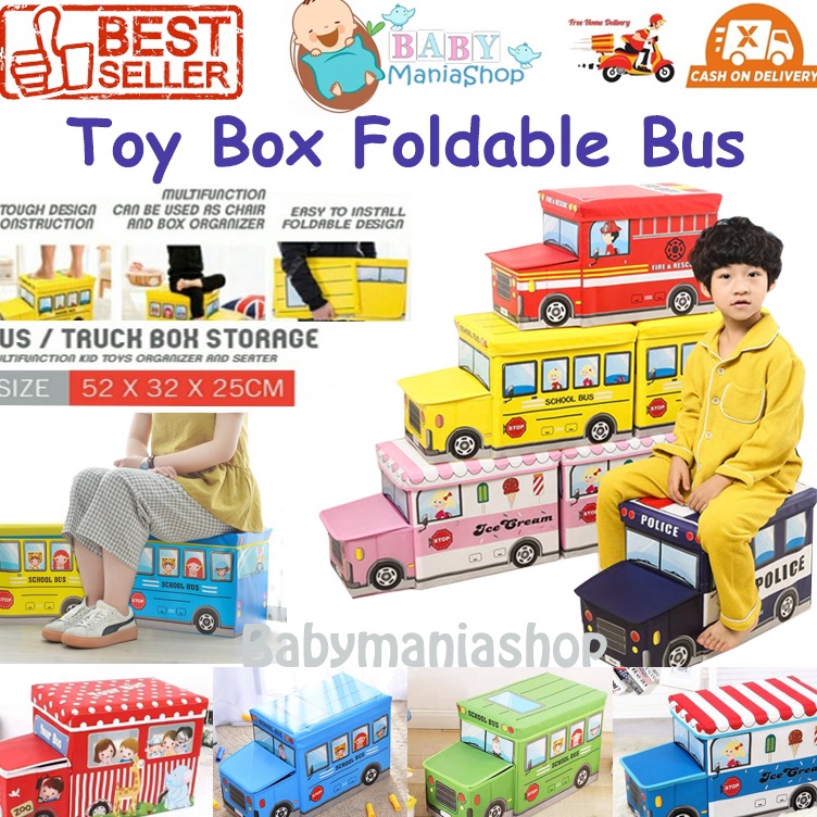 Jual Trendy Toy Box Bus Storage Box Car Cartoon Kotak Mainan Organizer ...