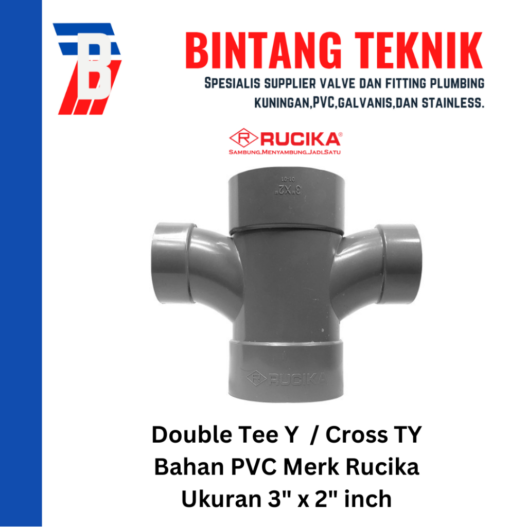 Jual Double Tee Y 3" x 2" inch/ Cross TY 3 x 2 PVC Rucika D (Tipis ...