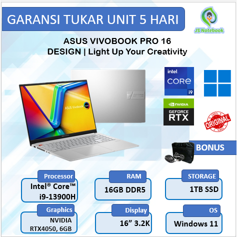 Jual Asus Vivobook Pro 16 Oled K660 i9 13900H RTX4050 6GB/ 16GB 1TB Win11+OHS 16.0" 3.2K ...