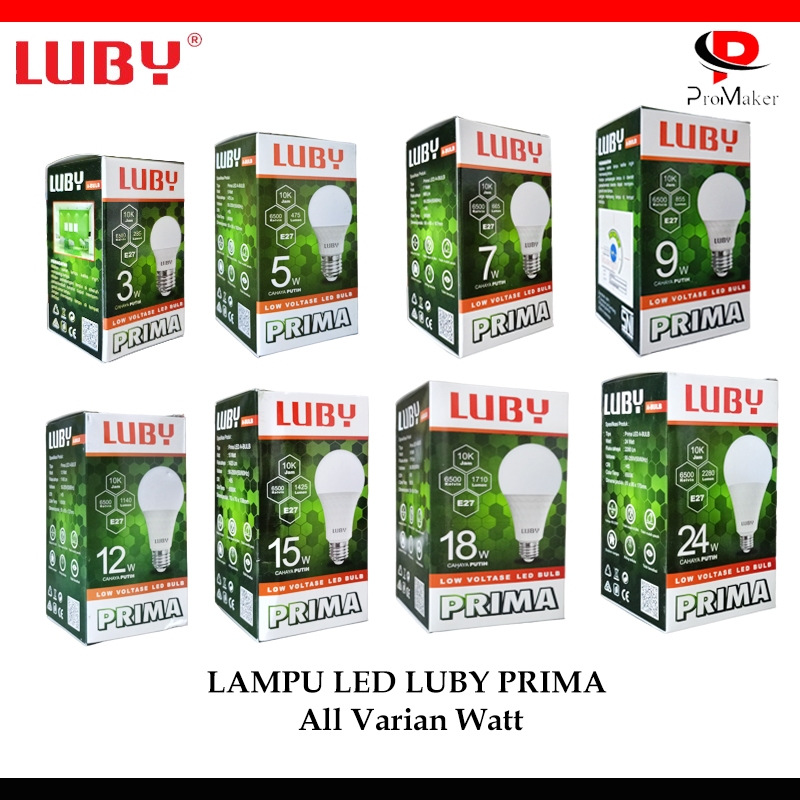 Jual Lampu Bohlam LED Luby Prima 3/5/7/9/12/15/18/24 W Cahaya Putih SNI ...