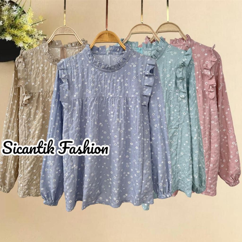 Jual Pakaian Wanita Motif Bunga / Blouse Ruffle Korean Style / Blouse ...