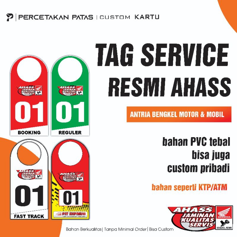 Jual Tag service motor ahass, Honda , antrian servis motor,kartu ...