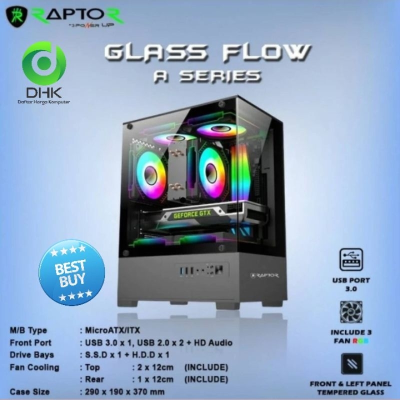Jual CASING RAPTOR GLASS FLOW A SERIES INCLUDE 3 FAN RGB | Shopee Indonesia