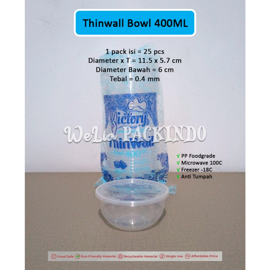 Jual Thinwall Bowl Bulat 400ml Victory DM / Food Container / Wadah ...
