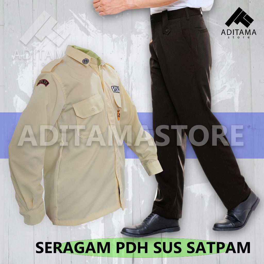 Jual Seragam Kemeja dan Celana PDH SUS Satpam Panjang krem terbaru 2024 | Shopee Indonesia