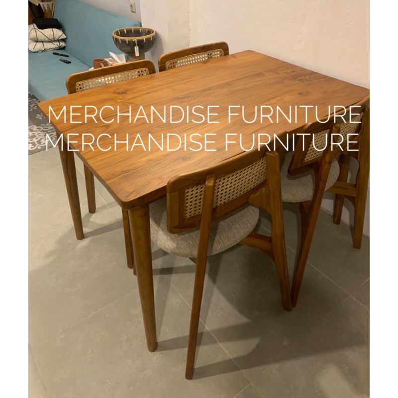 Jual Set Kursi Meja Makan Retro Rotan - Kursi Cafe TV Jati - Kursi Makan Minimalis - Meja Makan ...