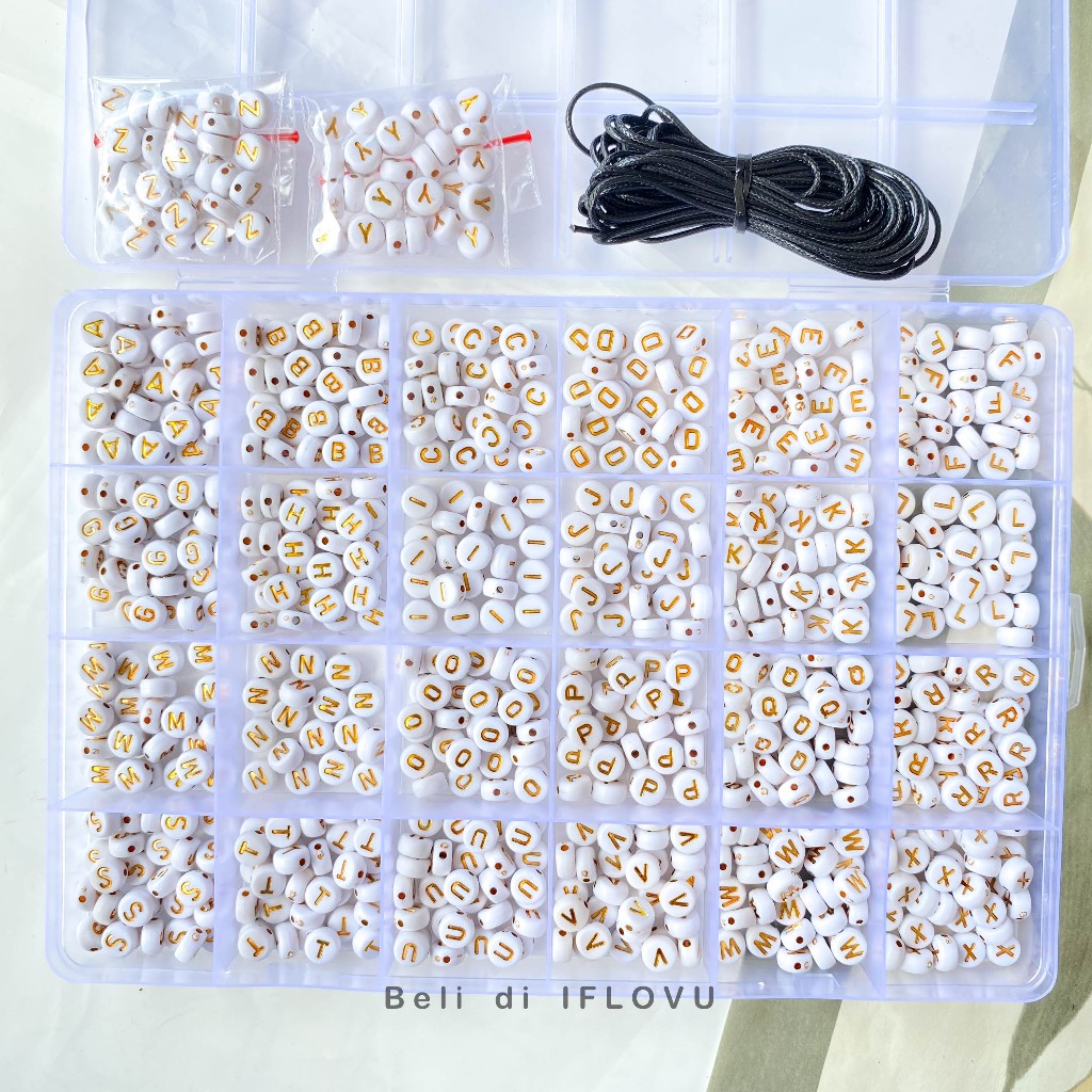 Jual DIY Manik Manik Set Lengkap Huruf A-Z Bonus Tali Gelang Hitam ...