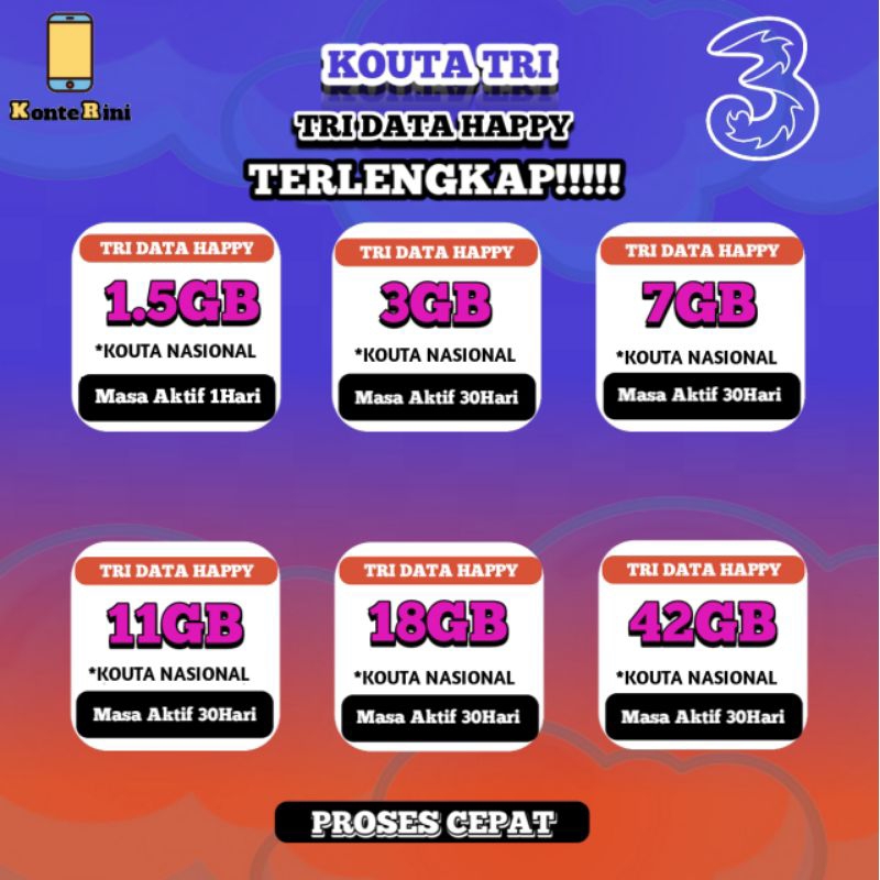 Jual PAKET DATA TRI HAPPY & UNLIMITED ALWAYS ON SUPER MURAH!!!!! | Shopee Indonesia