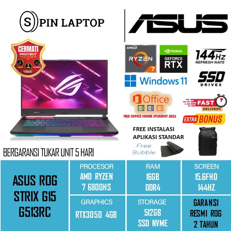 Jual Asus Rog Strix G15 G513rc Ryzen 7 6800hs RTX3050 4gb/ 16gb 512ssd ...