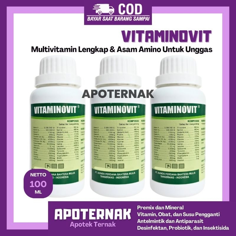 Jual VITAMINOVIT 100 ml - Multivitamin & Asam Amino Komplit CAIR Untuk Ayam Sapi Kambing Bebek ...