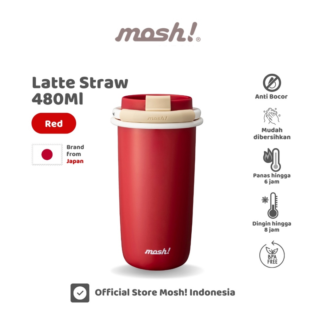 Jual Mosh Straw Latte Tumbler - Botol Minum Stainless Steel 480ML - Red | Shopee Indonesia