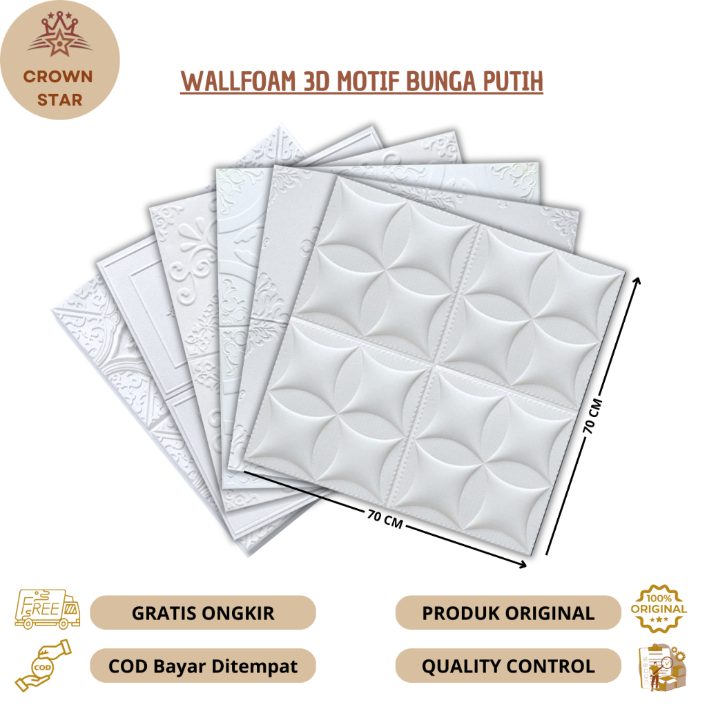 Jual WALLFOAM 3D MOTIF BUNGA PUTIH POLOS 70 X 70 CM TEBAL 3MM WALLPAPER ...
