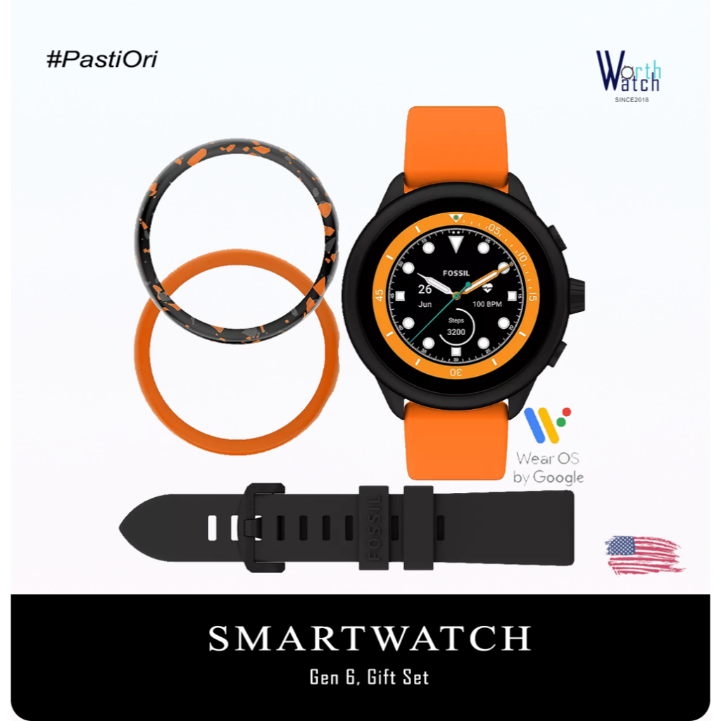 Jual Smartwatch Gen 6 Gift Set Orange Silicone Strap Original 44mm ...