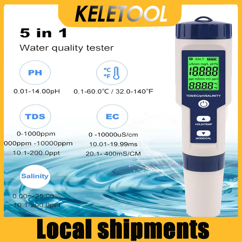 Jual Alat Tes Ph Ec Tds Salinitas Termometer 5 in 1 Pengukur Pengujian ...