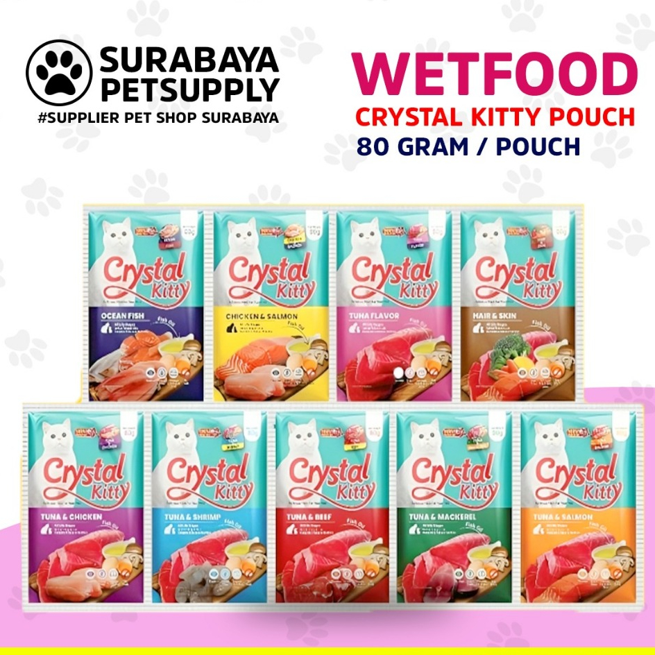 Jual 12 PCS Wetfood Crystal Kitty Pouch 80 gram - Crystal kitty sachet ...