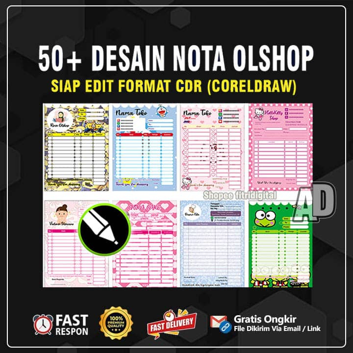 Jual 50 Template Nota OLSHOP Terkini Semua Model Usaha Siap Edit CDR ...