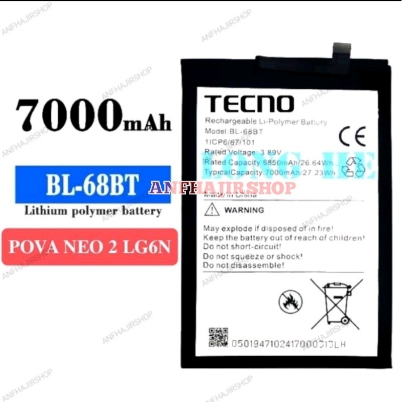 Jual BATRE BATERAI TECNO POVA NEO 2 LG6N BL-68BT BATRAI BATTERY TECNO ...