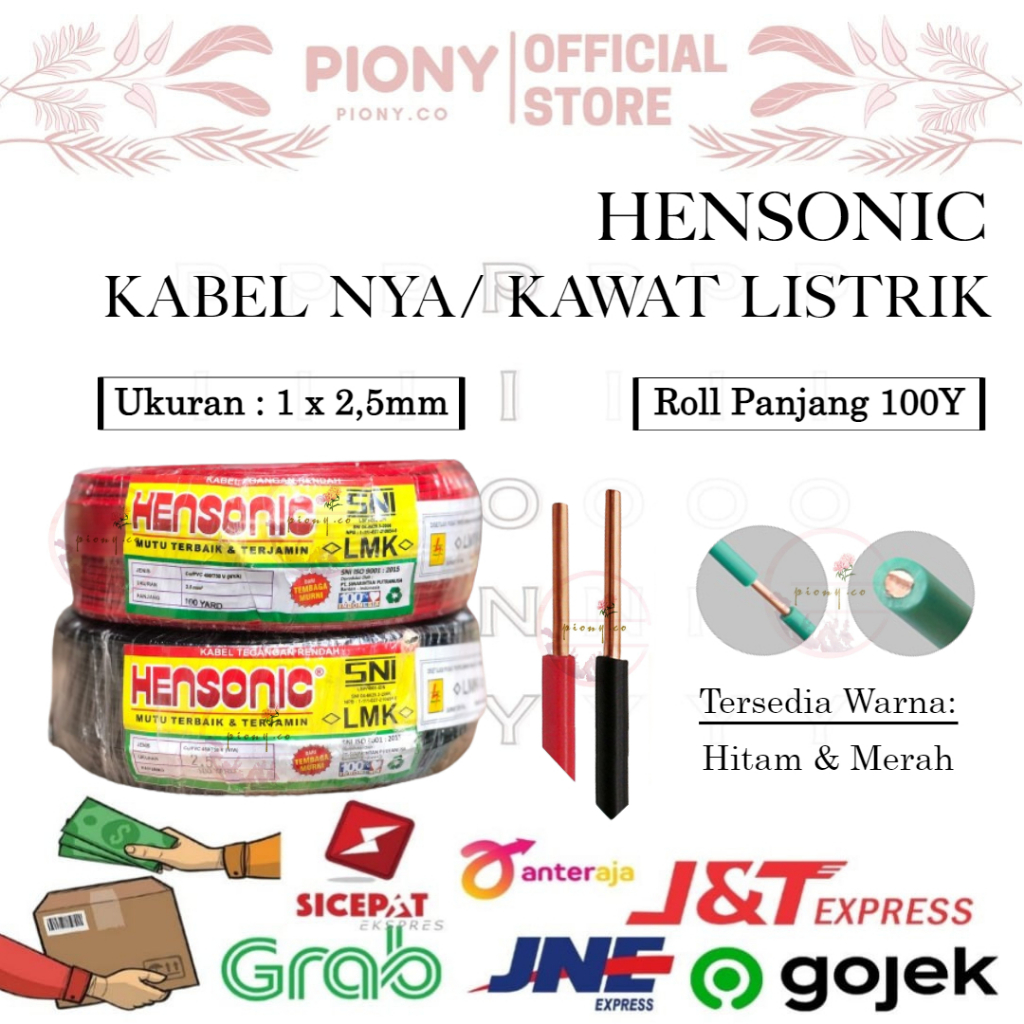 Jual KABEL NYA HENSONIC 1X 1.5MM DAN 1X 2.5MM ROLL PANJANG 50 YARD DAN 100 YARD MERAH HITAM ...