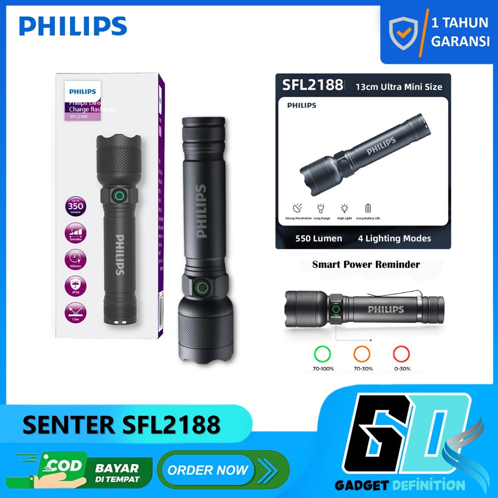 Jual Senter Philips LED SFL2188 / Senter LED Super Terang / Senter ...