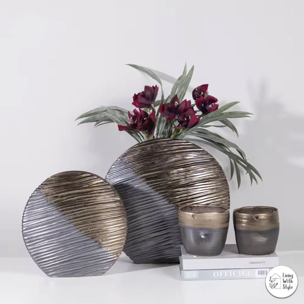 Jual Living With Style - Round Metallic Porcelain Vase Luxury Decor ...