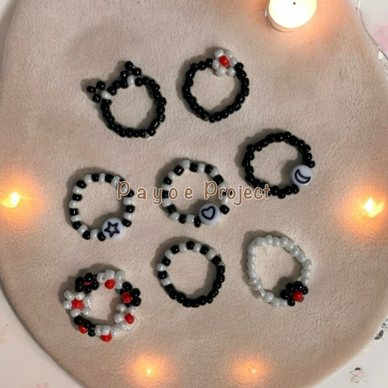 Jual Cincin Manik Black and White series / Cincin Manik Korea / Beaded ...