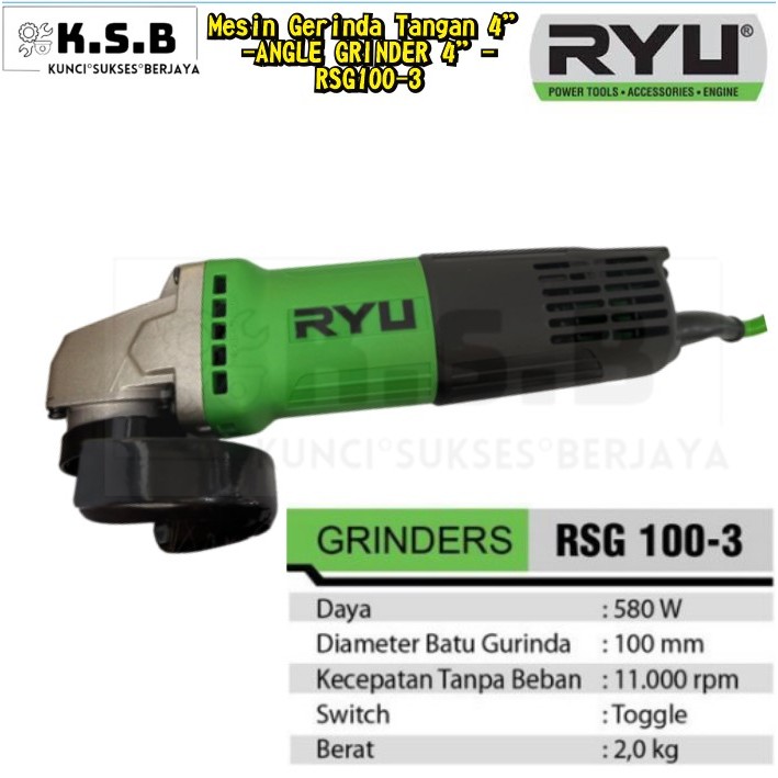 Jual Mesin Gerinda Tangan 4" / ANGLE GRINDER 4" RYU TEKIRO RSG100-3 ...
