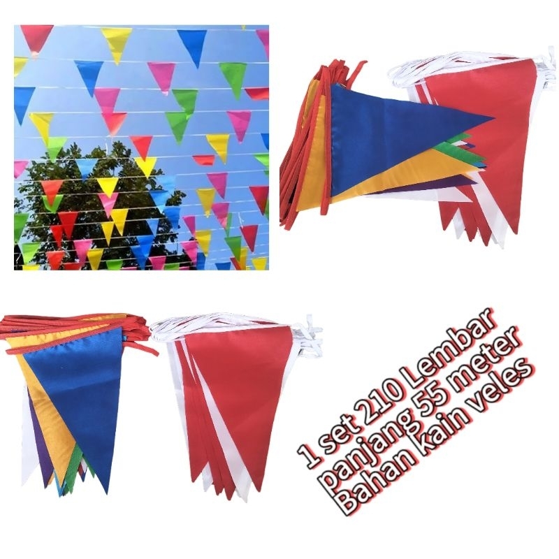 Jual 150 pcs& 220 pcs Bendera Segitiga Bunting Flag Dekorasi 17 Agustusan Bendera Warna Warni ...