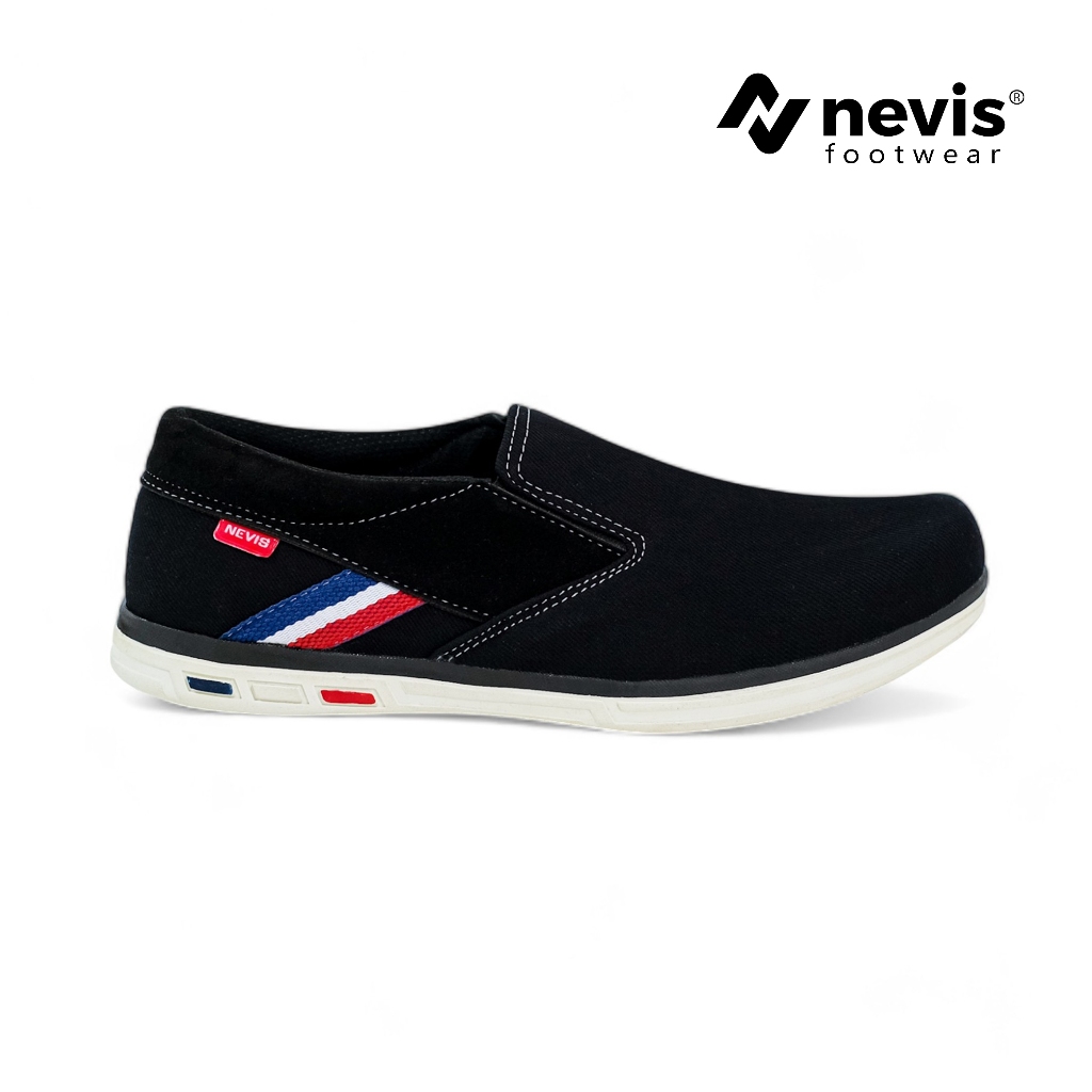 Jual NEVIS Sepatu Slip On Pria James Casual Kerja Denim Jeans Hitam ...
