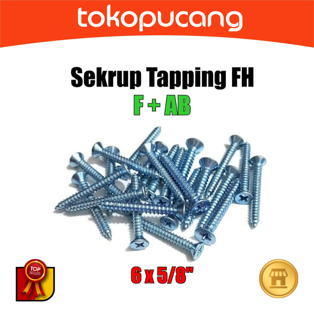 Jual 100pcs Sekrup Jf 6x5/8" Skrup FH 6 x 5/8 Sekrup Tapping Flat Head ...