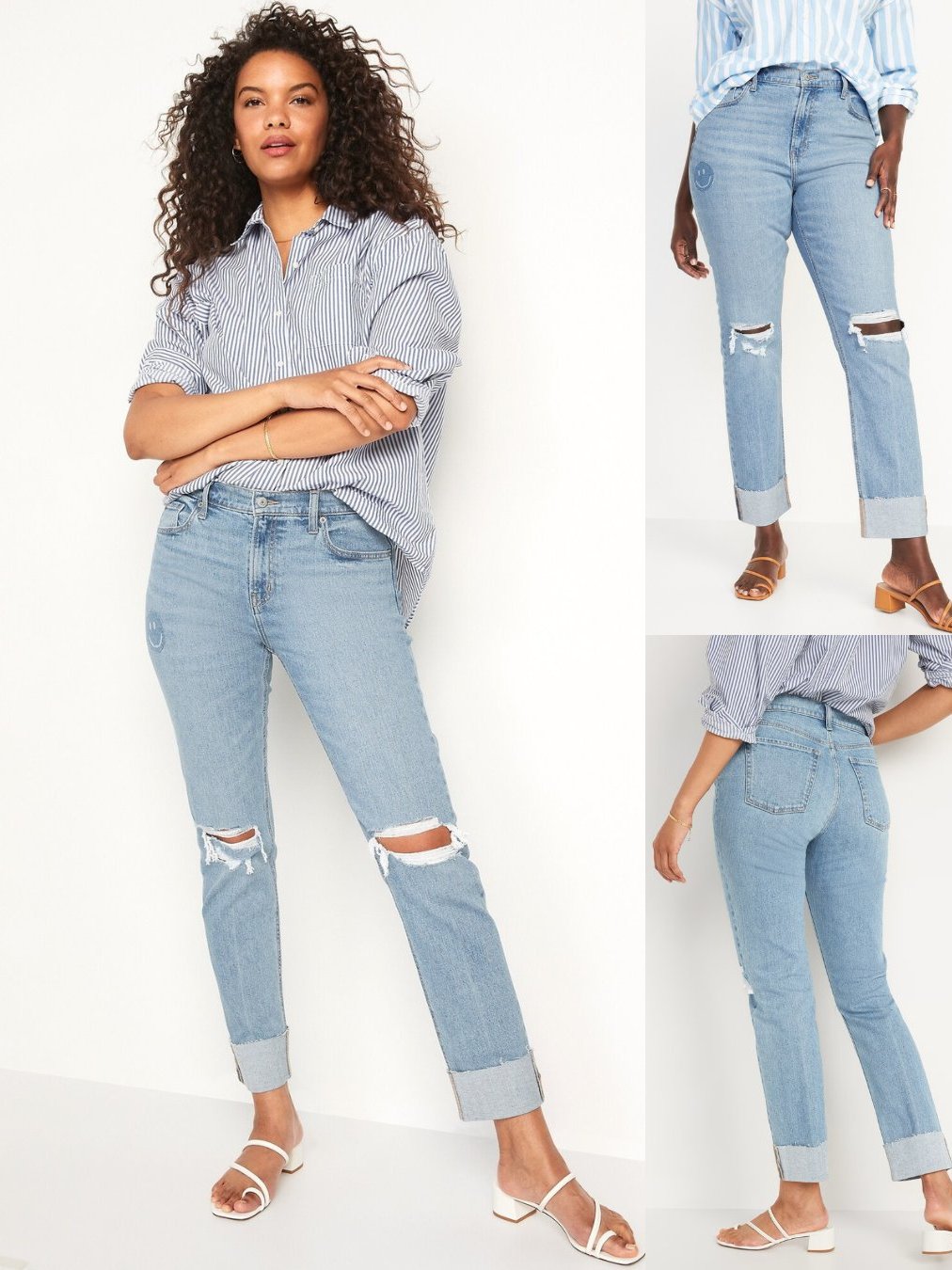 Jual OLN Mid-Rise Boyfriend Straight Ripped Smiley Face Jeans - 5406 ...