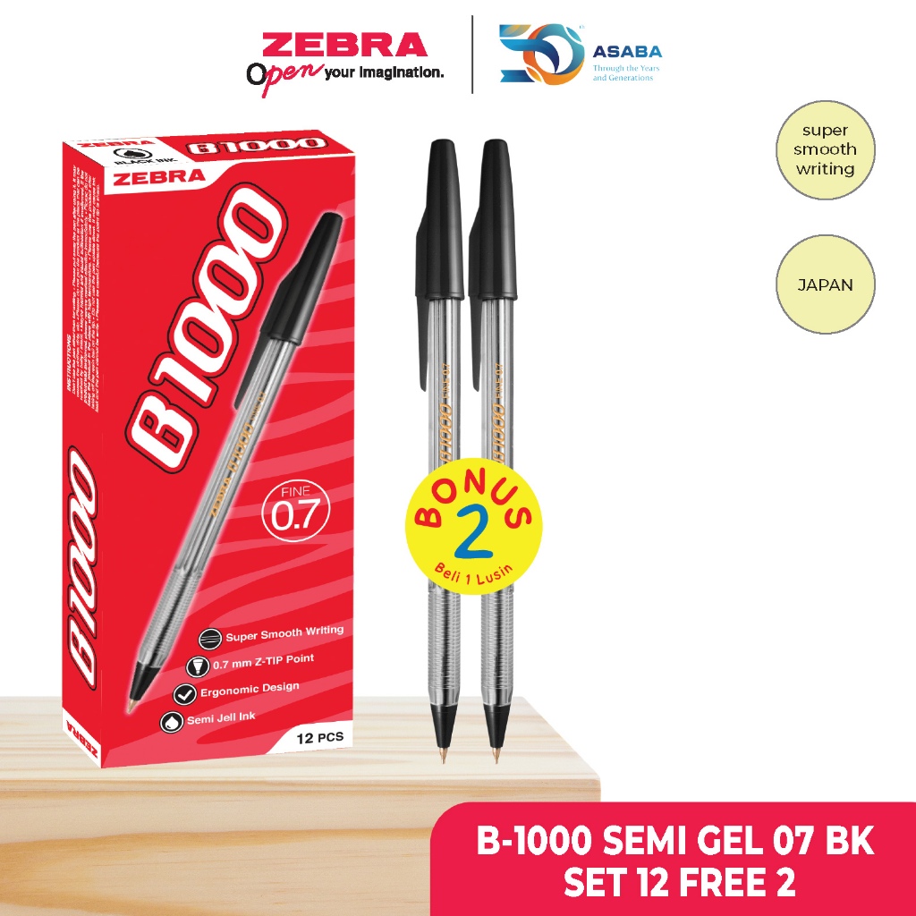 Jual ZEBRA B-1000 Pulpen Pena 0.7mm Ergonomic Design Ballpoint Pen Semi Gel Oil Based Ink ...