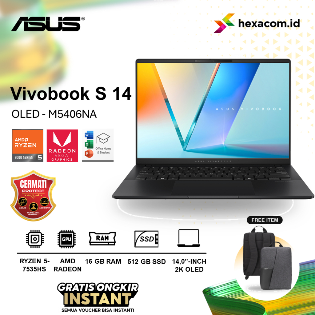Jual ASUS Vivobook S 14 OLED M5406NA Ryzen 5-7535HS 16GB 512GB SSD W11 ...