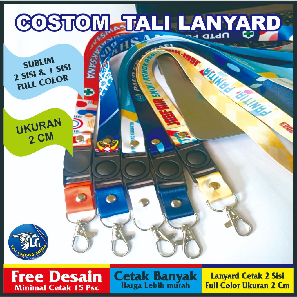 Jual tali lanyard custom minimal 10 pcs sublim 2cm cetak 2 muka tali id ...
