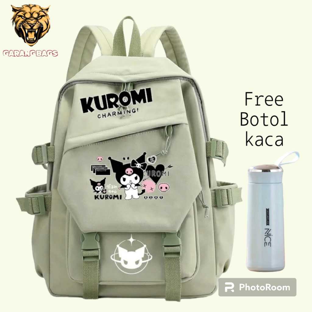 Jual [ Free Botol ]Tas kuromi anak perempuan / Tas aesthetic korean style sekolah /Tas ransel ...