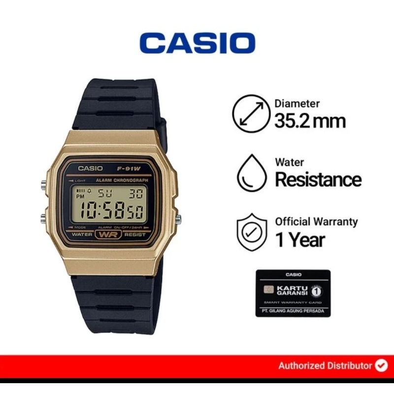 Jual Jam Tangan Unisex Casio General F-91WM-9A Vintage Series Digital Dial Black Resin Band ...