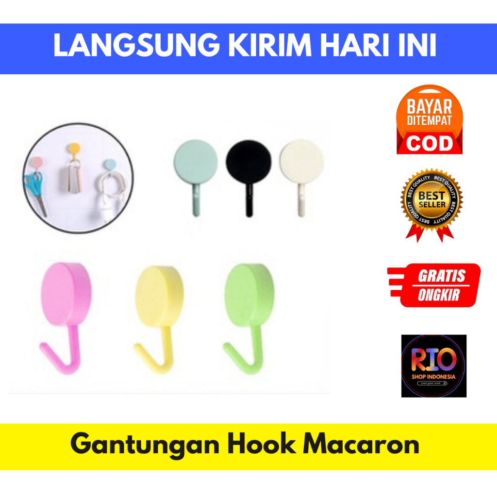 Jual Gantungan HOOK Baju MACARON Bulat Tempel Dinding / Wall Hook ...