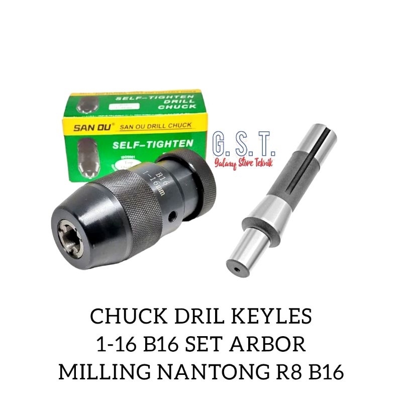 Jual Keyles Drill Chuck 1-16mm SAN OU Drill Chuck Keyless 1-16 B16 Set Arbor R8 untuk mesin ...