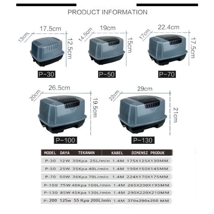 Jual Aerator Jebo P30 P50 P70 P100 P130 P170 P200 P250 Aerator kolam ikan pompa udara pompa ...
