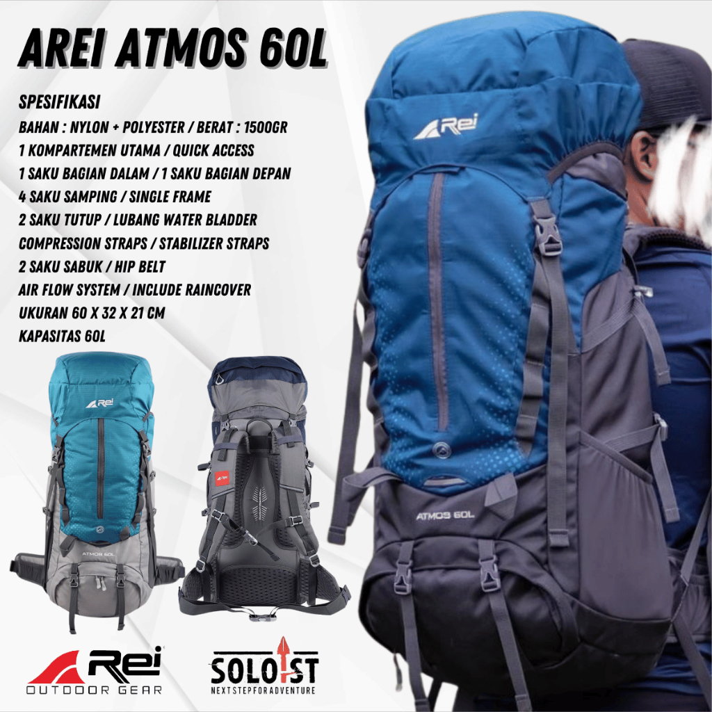 Jual Tas Gunung Arei Atmos 60L / Carrier Seven Summits Kapasitas 60L / Keril Gunung Kapasitas ...