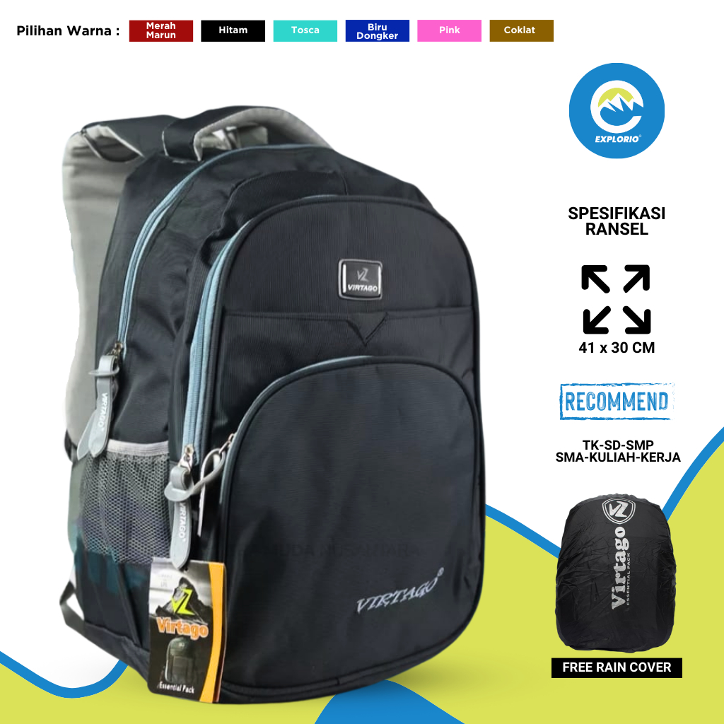 Jual Tas Ransel Sekolah Virtago/Tas Sekolah SD-SMP-SMA/Tas Ransel Laptop Kerja Unisex | Shopee ...