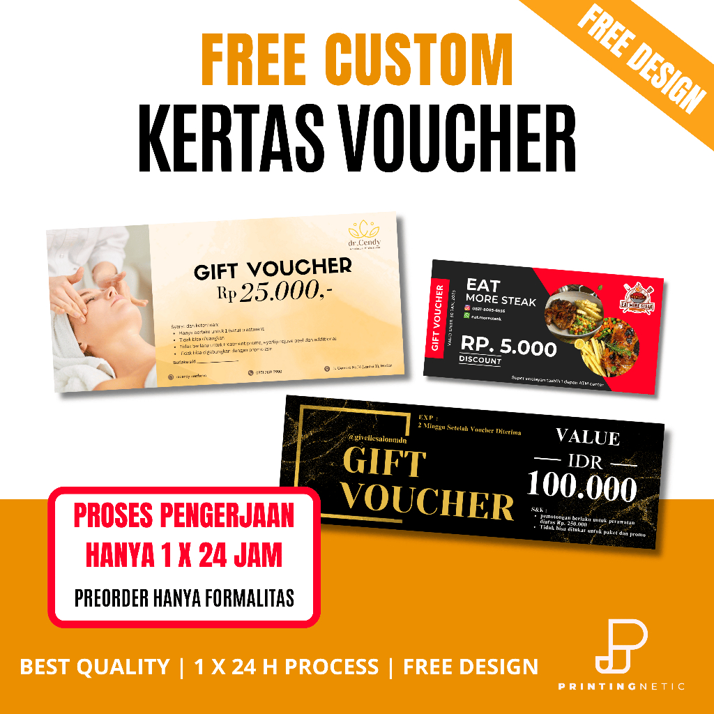 Jual (FREE DESIGN) Custom Gift Voucher (1 Sisi), Discount Voucher ...