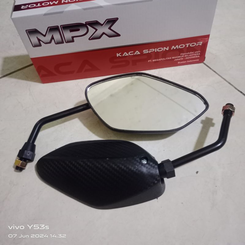 Jual spion motor model honda beat new karbon tangkai/gagang tanggung ...