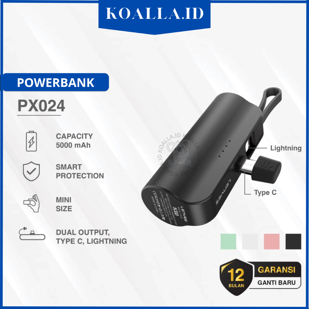 Jual Powerbank Mini 5000mAh LENYES PX024 Dual Output Type-C Dan Lightning Portable Kapasitas ...