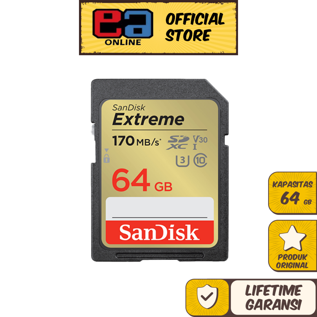 Jual SanDisk SDXC Card Extreme 64GB UHS-I U3 V30 for 4K UHD (Up to ...