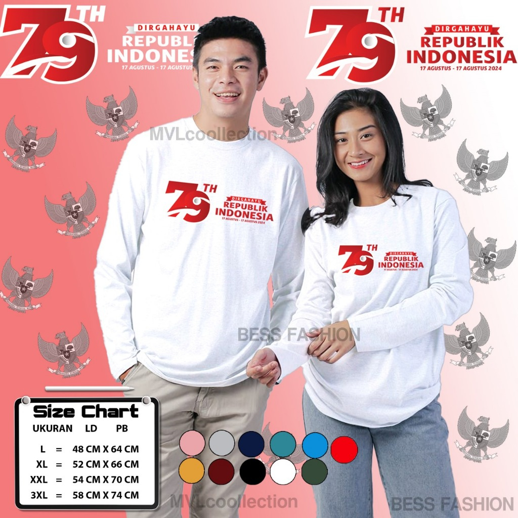 Jual KAOS LENGAN PANJANG HUT RI 79 MERDEKA KAOS OBLONG LENGAN PANJANG UNISEX PRIA DAN WANITA ...