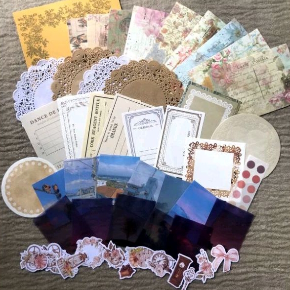 Jual 50pcs journal kit tema vintage, jurnal kit, scrapbook kit ...